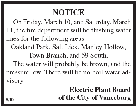 Public Notice, Water Line Flushing, Electric Plant Board of the City of ...