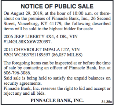 NOTICE OF PUBLIC SALE | Lewis County Herald