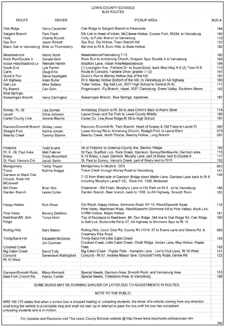 Lewis County Schools Bus Routes 2019-20 | The Lewis County Herald