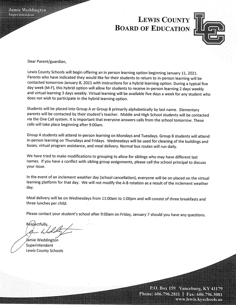 Schools set to reopen to students next week | Lewis County Herald